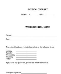Outpatient Physical Therapy Work/School Note - Small Business Free Forms