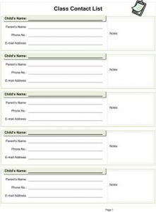 Class Contact List - Small Business Free Forms