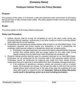 Employee Cell Phone Policy Template - Small Business Free Forms