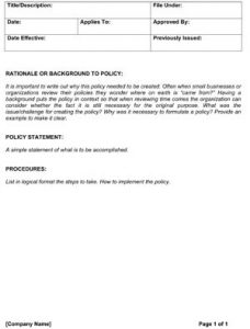 Blank Policy and Procedure Template - Small Business Free Forms