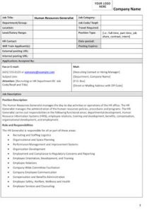 Sample HR Generalist Job Description - Small Business Free Forms