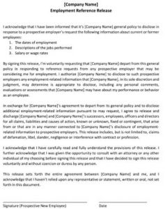 Sample Employment Reference Release - Small Business Free Forms