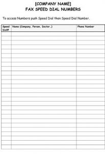 Fax Speed Dial Number Form - Small Business Free Forms