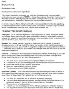 Initial Notification of Cobra Rights - Small Business Free Forms
