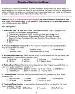 Sample Outpatient Satisfaction Survey Questions - Small Business Free Forms