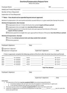 Overtime Compensatory Request - Small Business Free Forms
