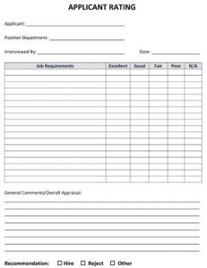 Sample Applicant Rating Form - Small Business Free Forms
