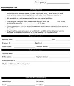 Sample Employee Referral Form - Small Business Free Forms