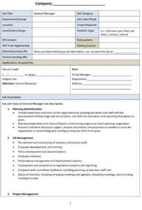 Sample General Manager Job Description - Small Business Free Forms