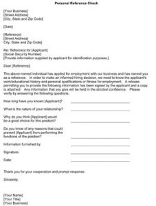 Sample Personal Reference Check Forms - Small Business Free Forms