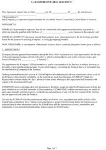 Sample Sales Representative Agreements - Small Business Free Forms