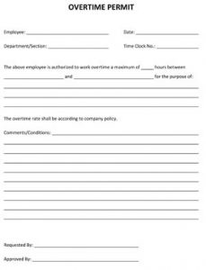 Sample Employee Overtime Permit - Small Business Free Forms