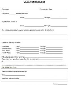 Sample Vacation Request Form - Small Business Free Forms